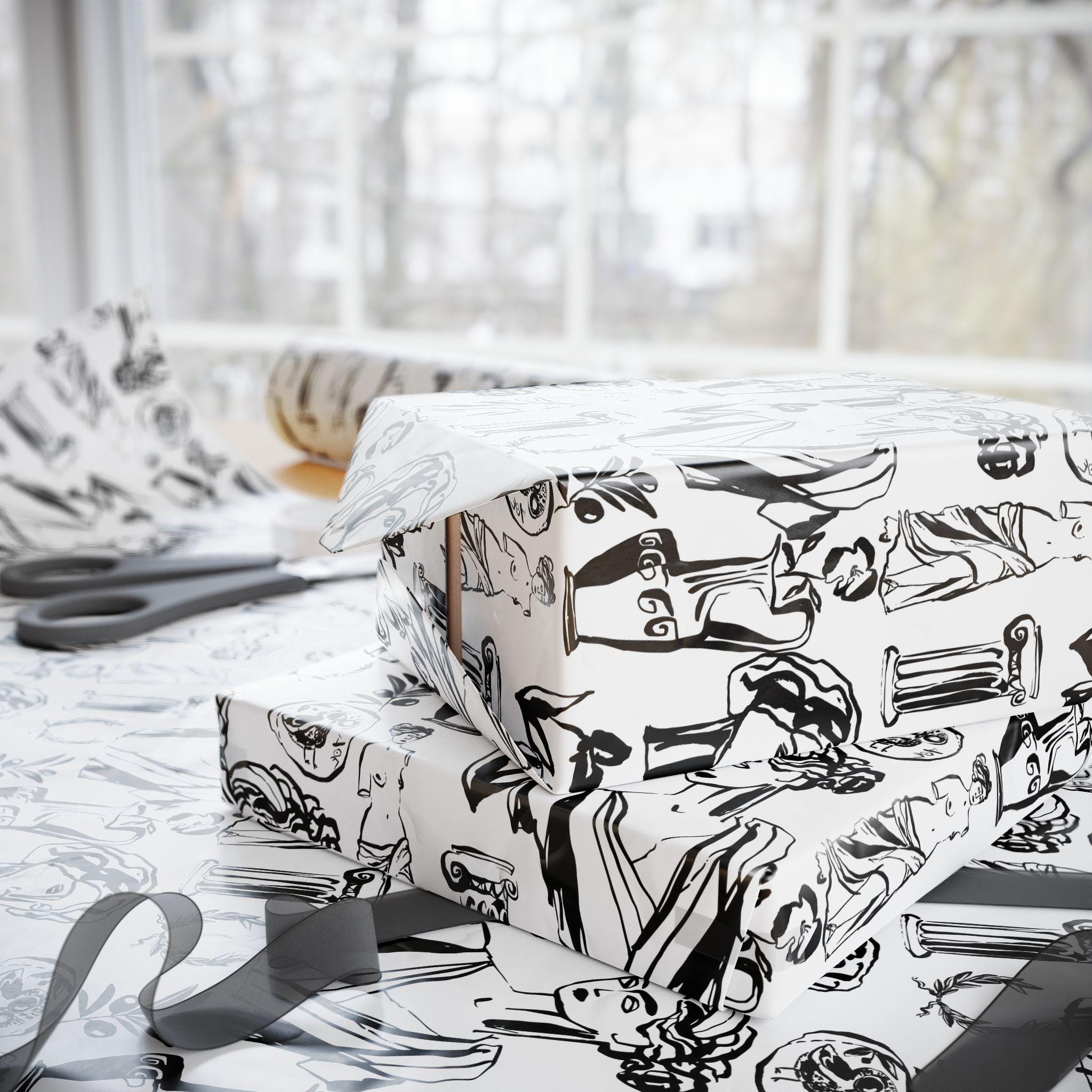 Ancient Greek Wrapping Paper Roll, Black and White Ancient Greek ...