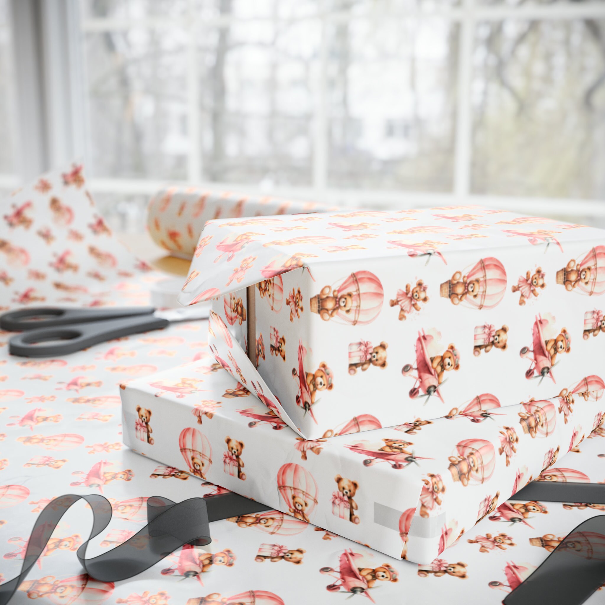 Teddy Bear Gift Wrapping Paper Roll, Teddy Bear Pilot Gift Wrapping ...