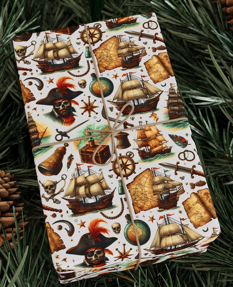 Pirates Wrapping Papers, Pirate Map Gifts Wrapping Paper Roll, Pirate ...