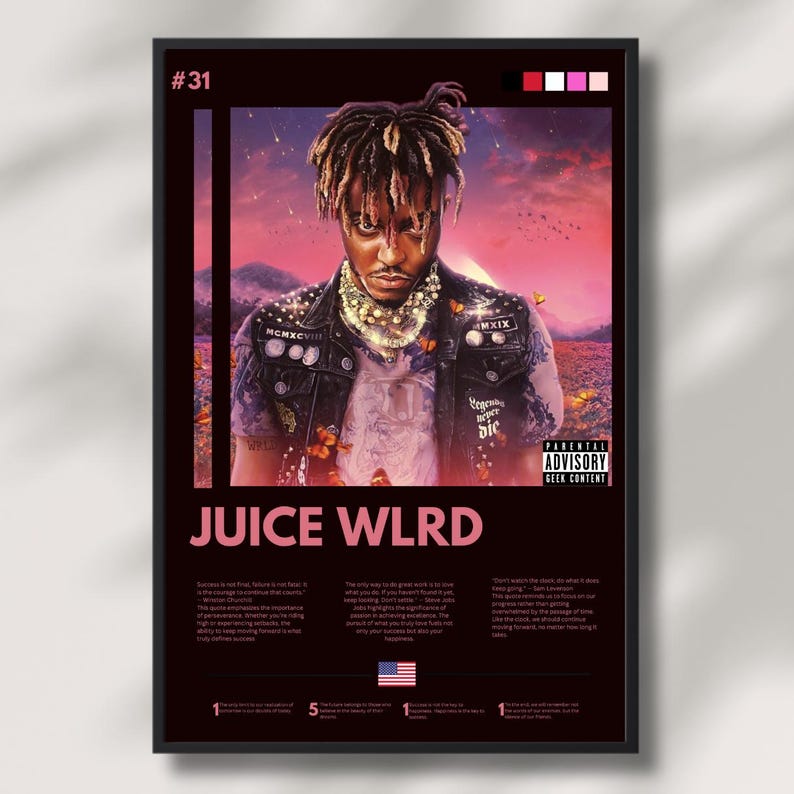 Juice WRLD Inspired Poster Emo Rap Wall Art Hip-hop Room Decor Rap ...