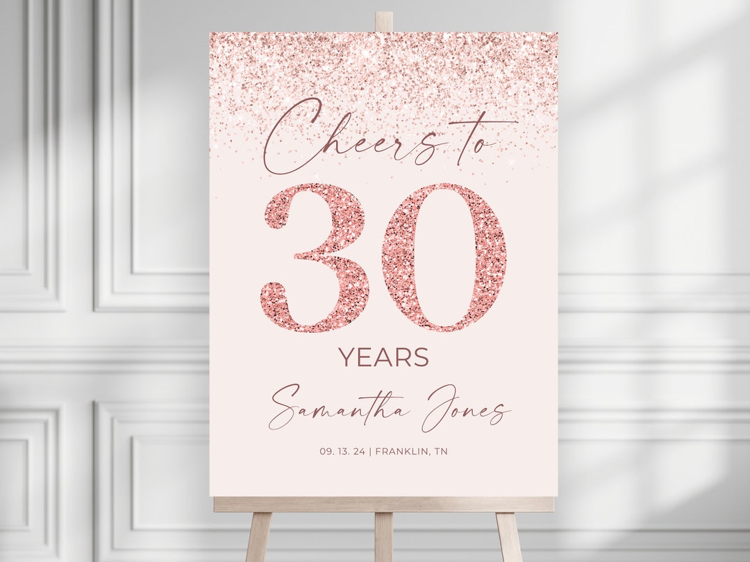 Rose Gold 30th Thirty Birthday Party Welcome Sign, Editable Sign ...