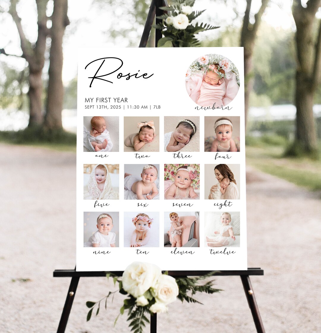My First Year Board, Printable Baby's First Year Photo Poster Template ...