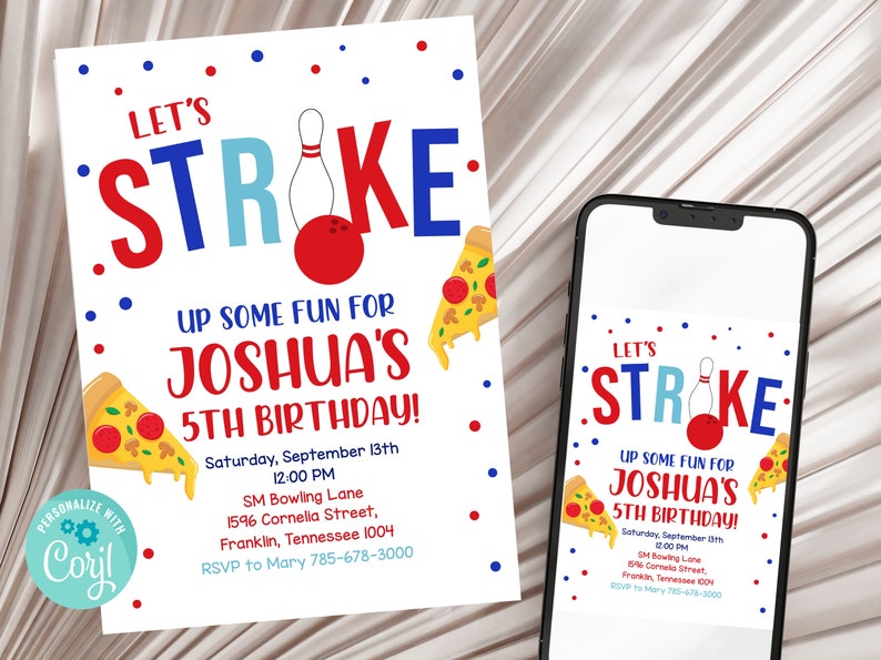 Editable Bowling Birthday Invitation, Let's Strike up Some Fun, Bowling ...
