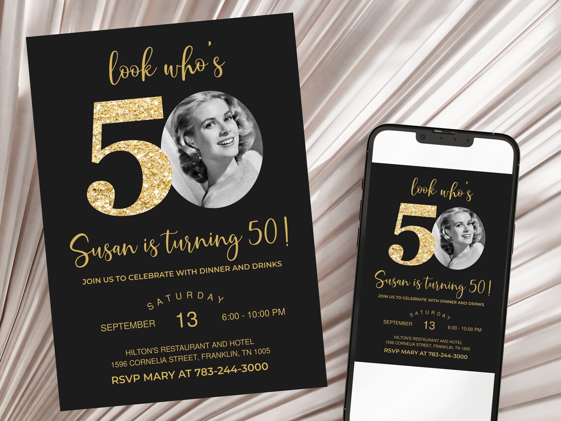 Editable 50th Invitation With Photo, Look Who's 50, 50th Birthday ...