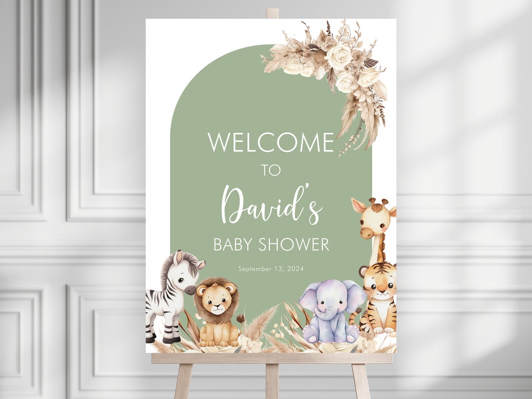 Editable Boho Safari Baby Shower Welcome Sign, Safari Jungle Baby ...