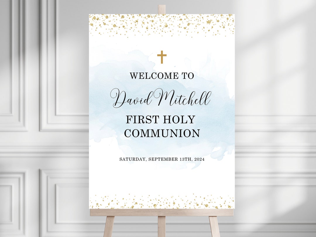 Blue Communion Welcome Sign, First Holy Communion, Watercolor Blue ...