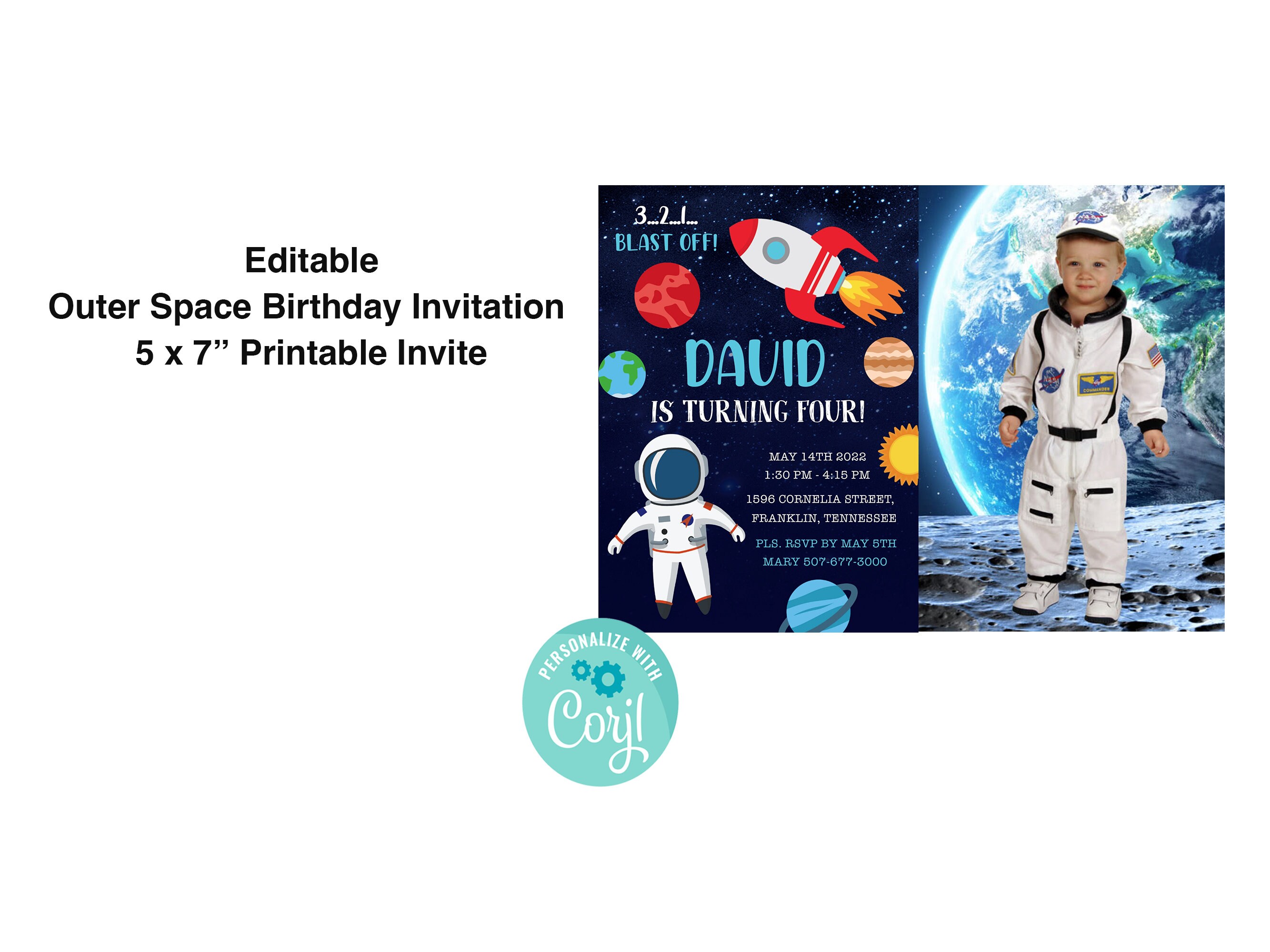 Outer Space Birthday Invitation Template Planets Rocket Ship - Etsy