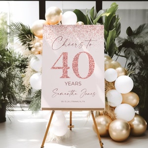 Rose Gold 40th Forty Birthday Party Welcome Sign, Editable Sign ...