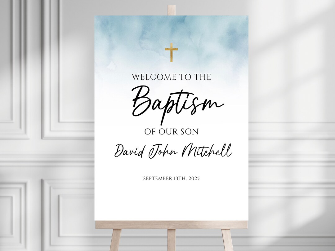 Baptism Welcome Sign Template, Light Blue Watercolor Baptism, Welcome ...