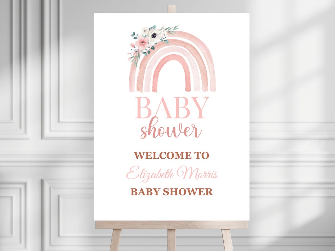 BOHO Rainbow Welcome Sign Pink Floral Boho Rainbow Baby Shower Sign ...