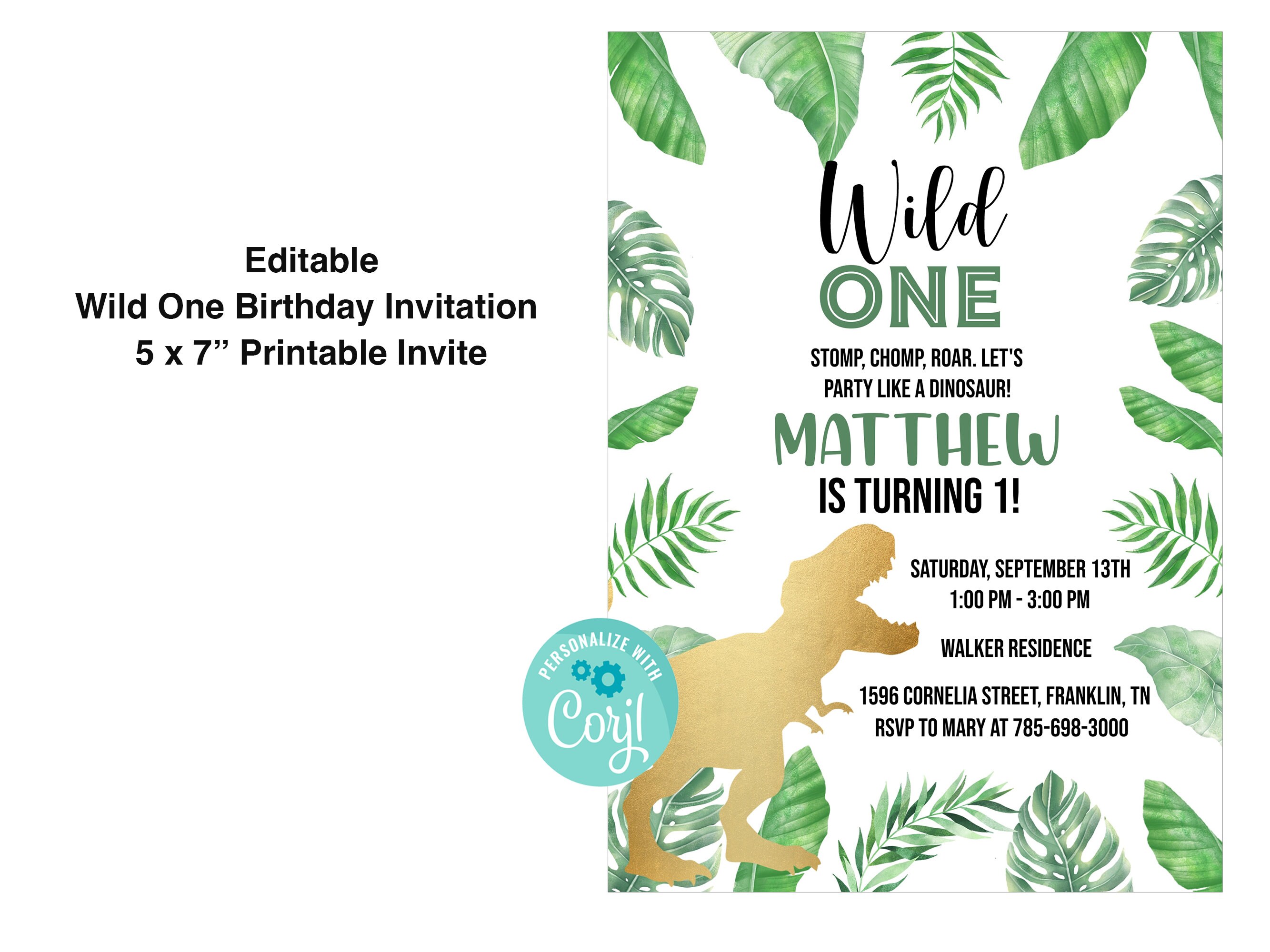Invitación de dinosaurio, Cumpleaños de dinosaurio, Wild One 1er ...