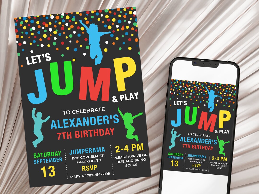 Jump Invitation Jump Birthday Invitation Trampoline Party Bounce House ...