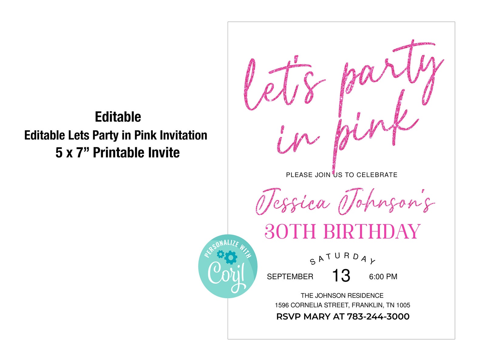Editable Lets Party in Pink Invitation Printable Hot Fuchsia - Etsy