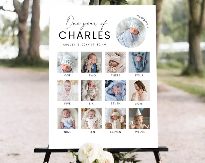 Printable Baby's First Year Photo Poster Template, Sunshine 1st ...