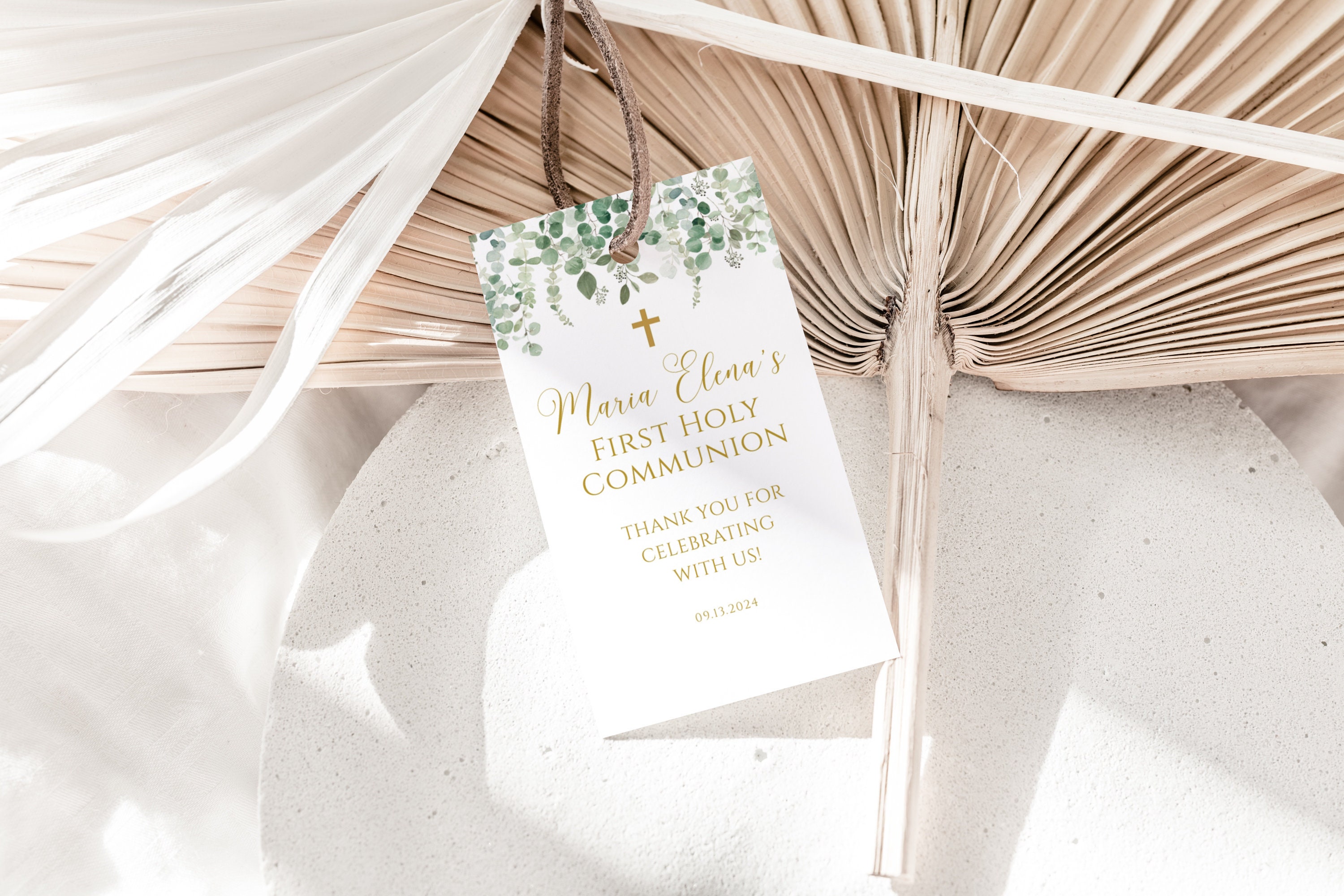 Greenery First Communion Thank You Tag, First Holy Communion ...