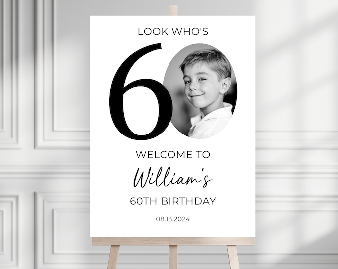 Look Who's 60 Welcome Sign, 60th Birthday Foam Board With Picture ...