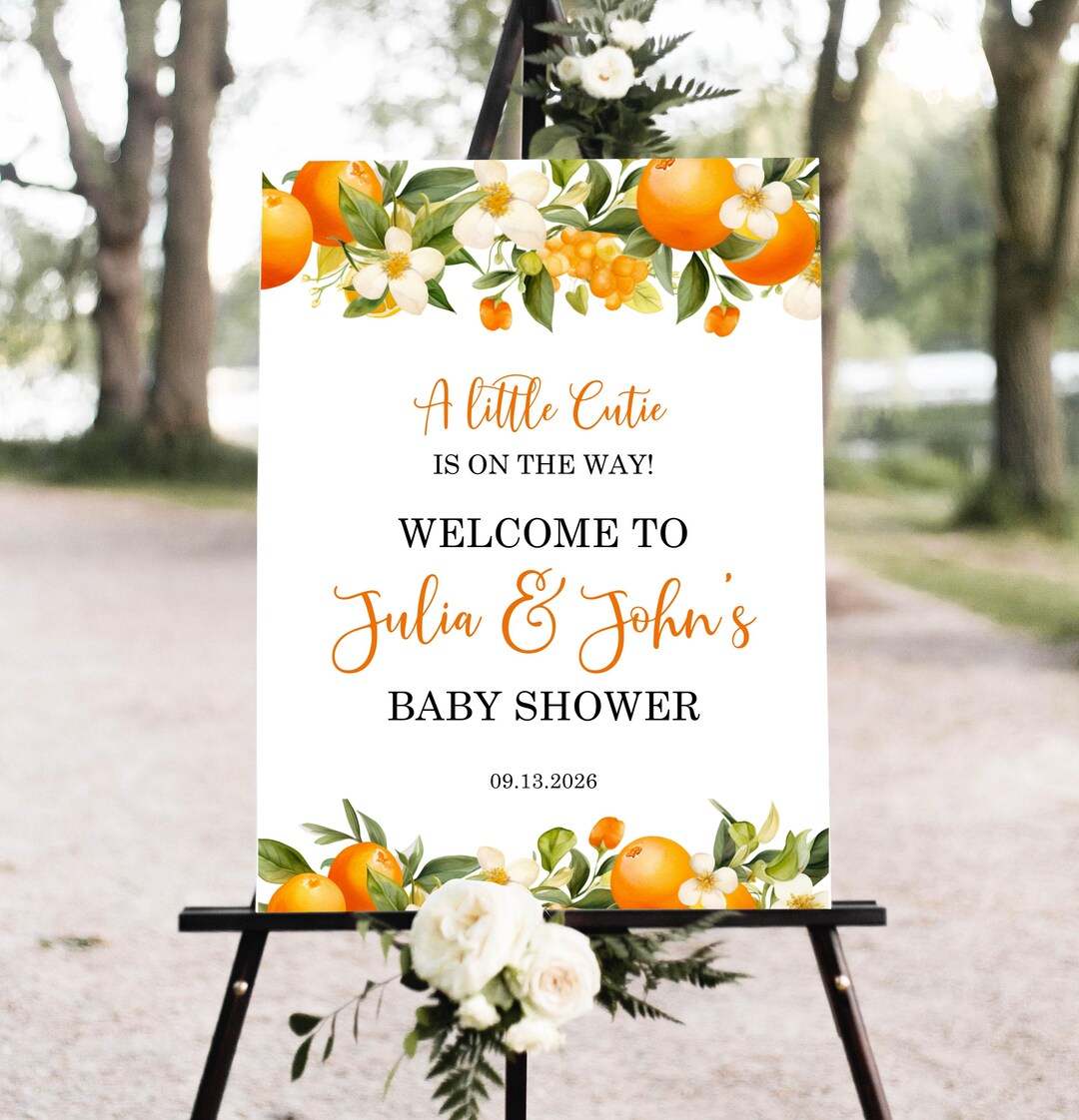 Orange Citrus Welcome Sign Little Cutie Baby Shower Welcome Sign Orange ...