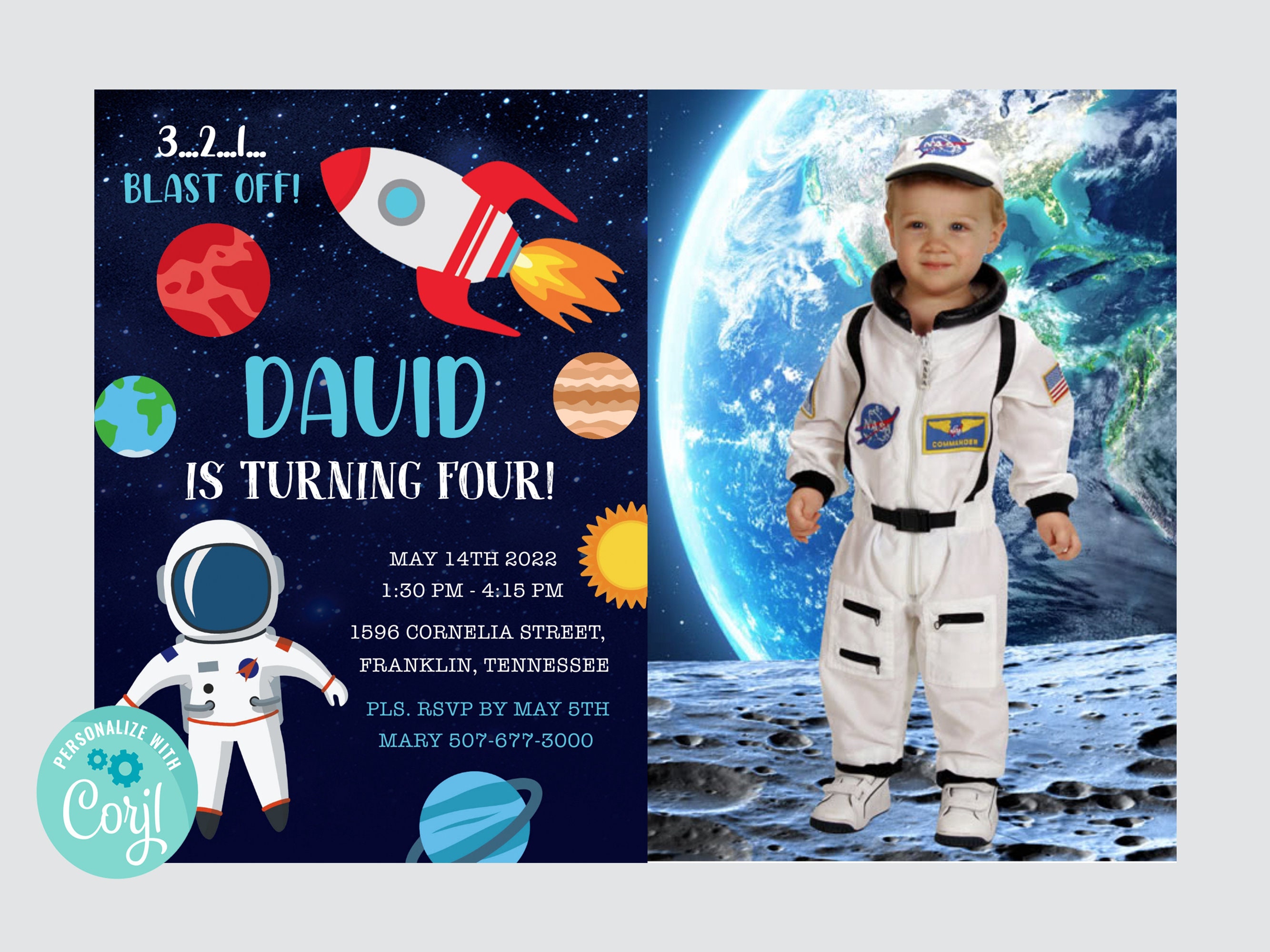 Outer Space Birthday Invitation Template Planets Rocket Ship - Etsy
