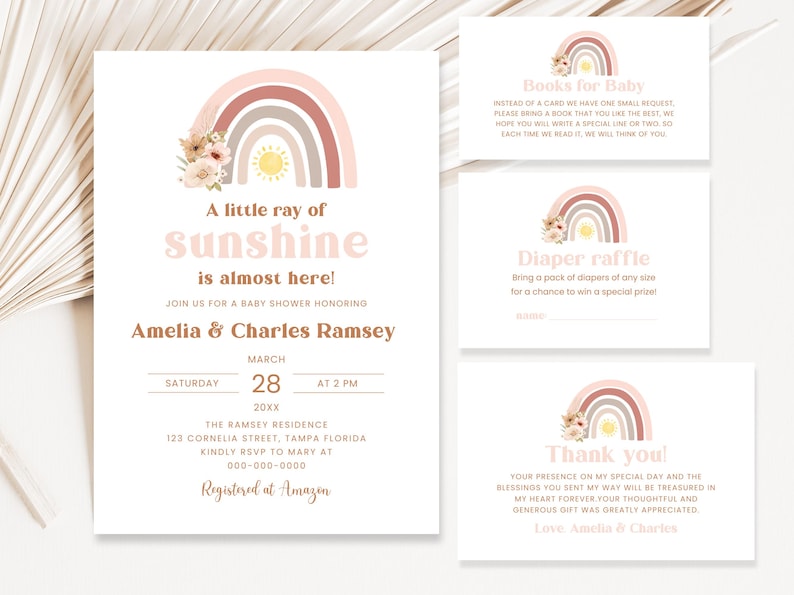 Rainbow Baby Shower Invitation Package, Boho Baby Shower Invitation ...