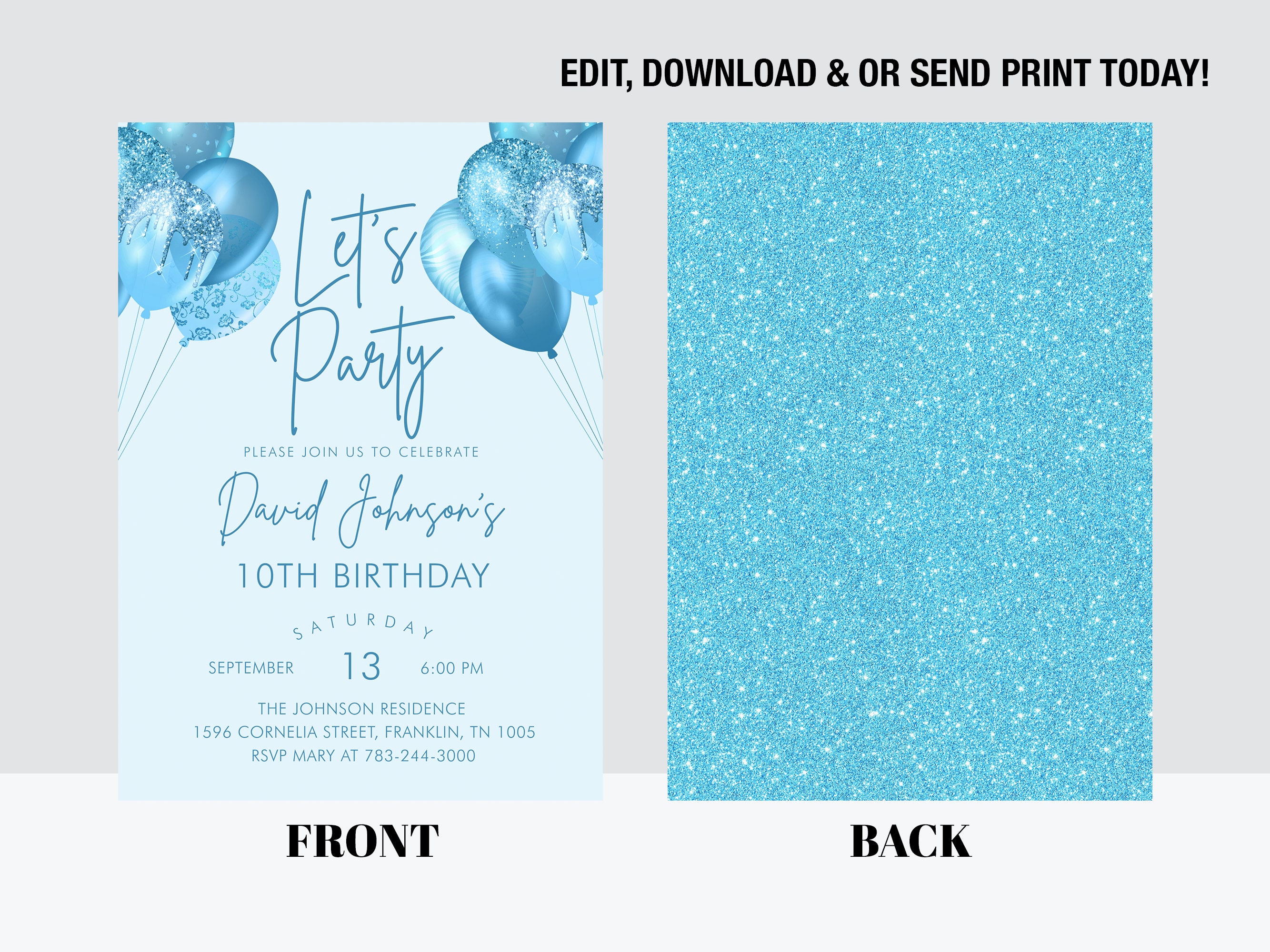 Editable Sky Blue Balloons Birthday Party Invitation Party - Etsy