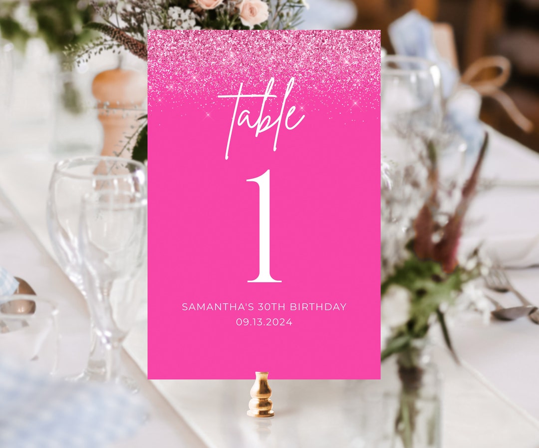 Hot Pink Birthday Table Numbers Printable, Table Numbers Template ...