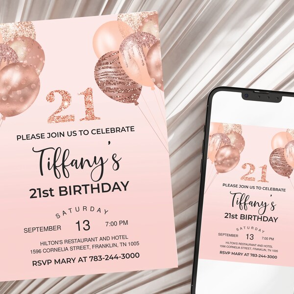 21st Birthday Invitation for Girls - Etsy