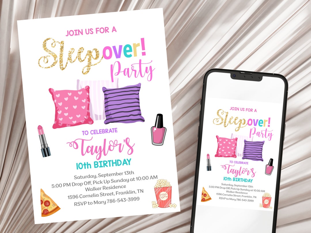 Sleepover Birthday Invitation Slumber Party Teen Invite Girl Pajama ...