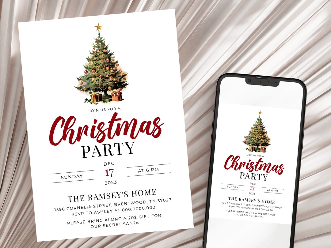 Christmas Invitation, Christmas Tree Party Invitation, Holiday Tree ...