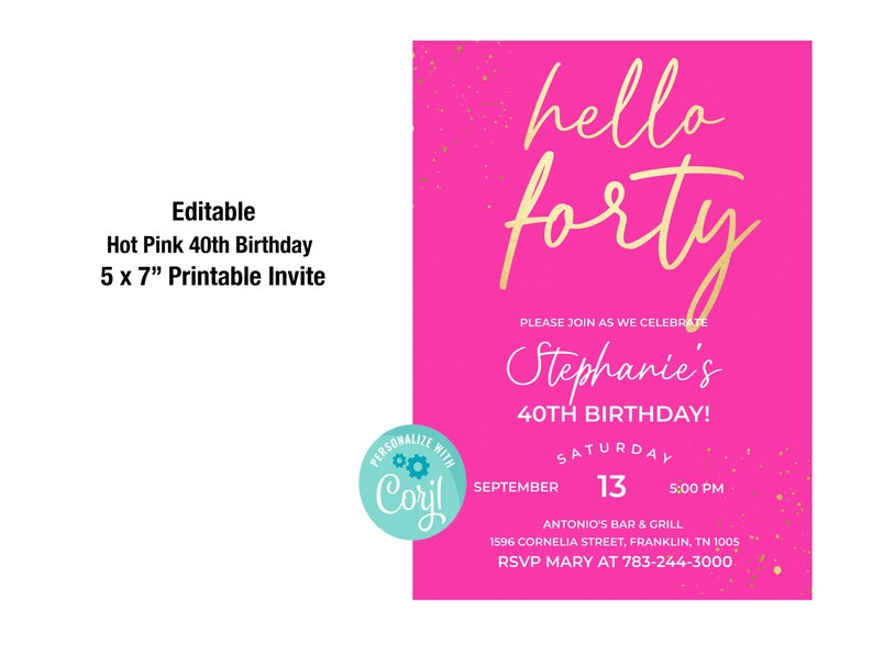 Hot Pink 40th Birthday Invite Ladies Hello Forty Fuchsia Pinks - Etsy ...
