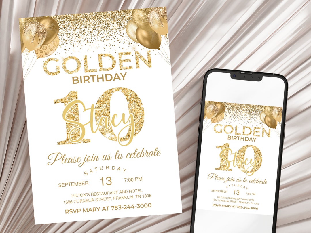 Golden Birthday Invitation Gold Glitter Birthday Invitation Golden ...
