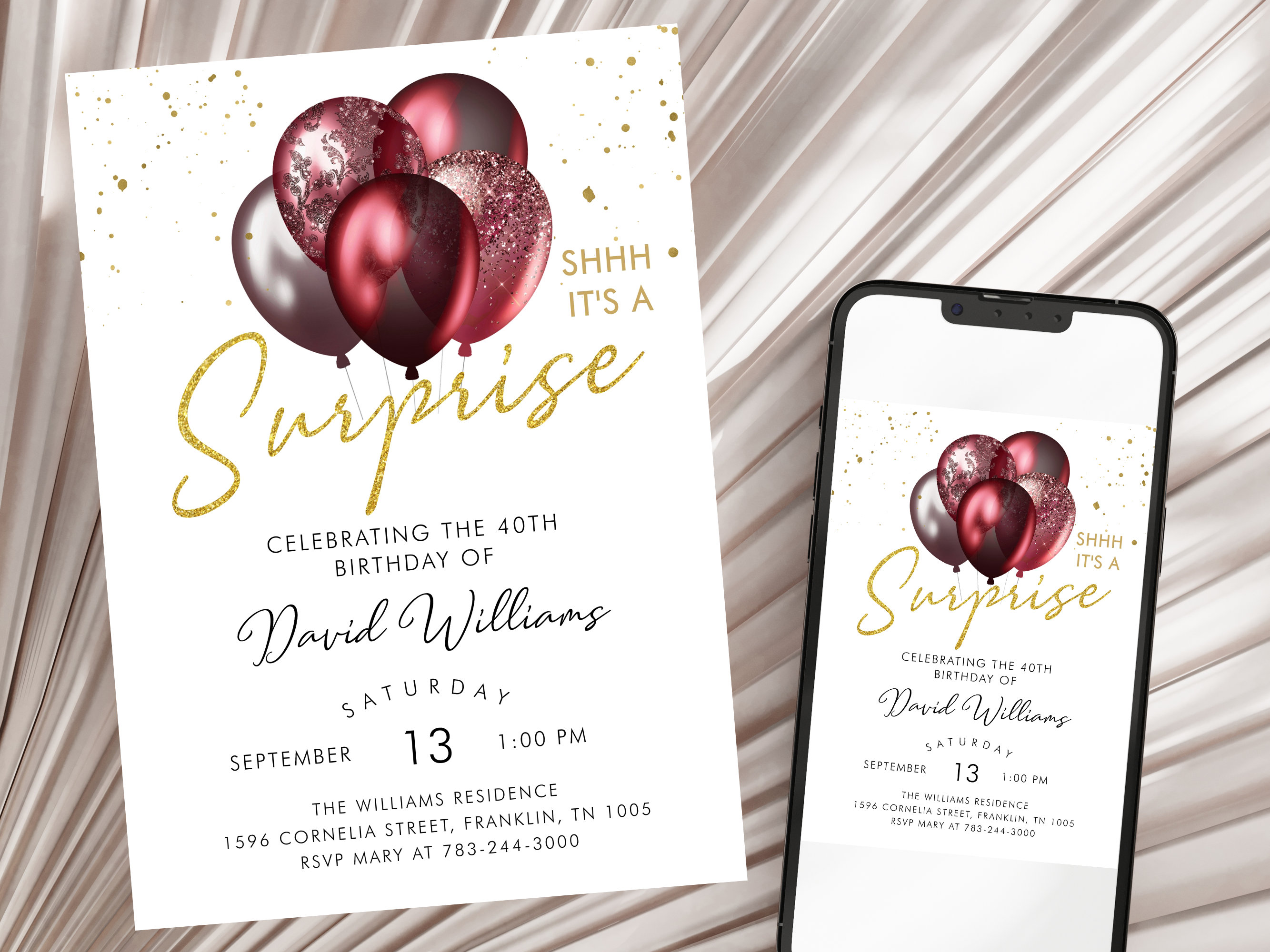 Birthday Invitation Balloons Printable Shhh Its a Surprise Party Invite ...