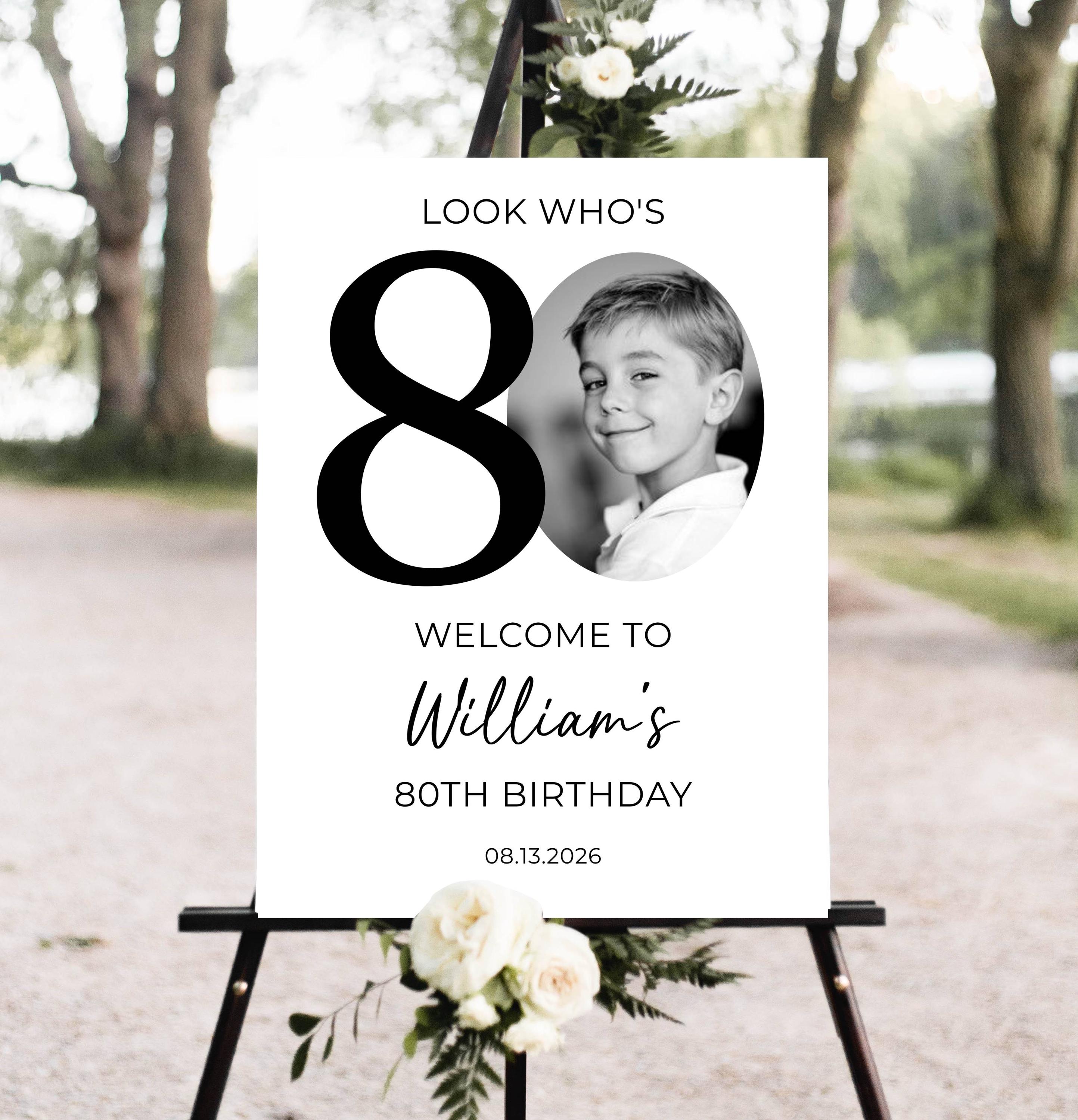 80th Welcome Sign, Look Who's 80 Welcome Sign, Modern 80th Welcome Sign ...