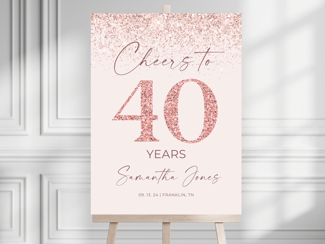 Rose Gold 40th Forty Birthday Party Welcome Sign, Editable Sign ...