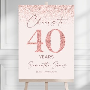 Rose Gold 40th Forty Birthday Party Welcome Sign, Editable Sign ...