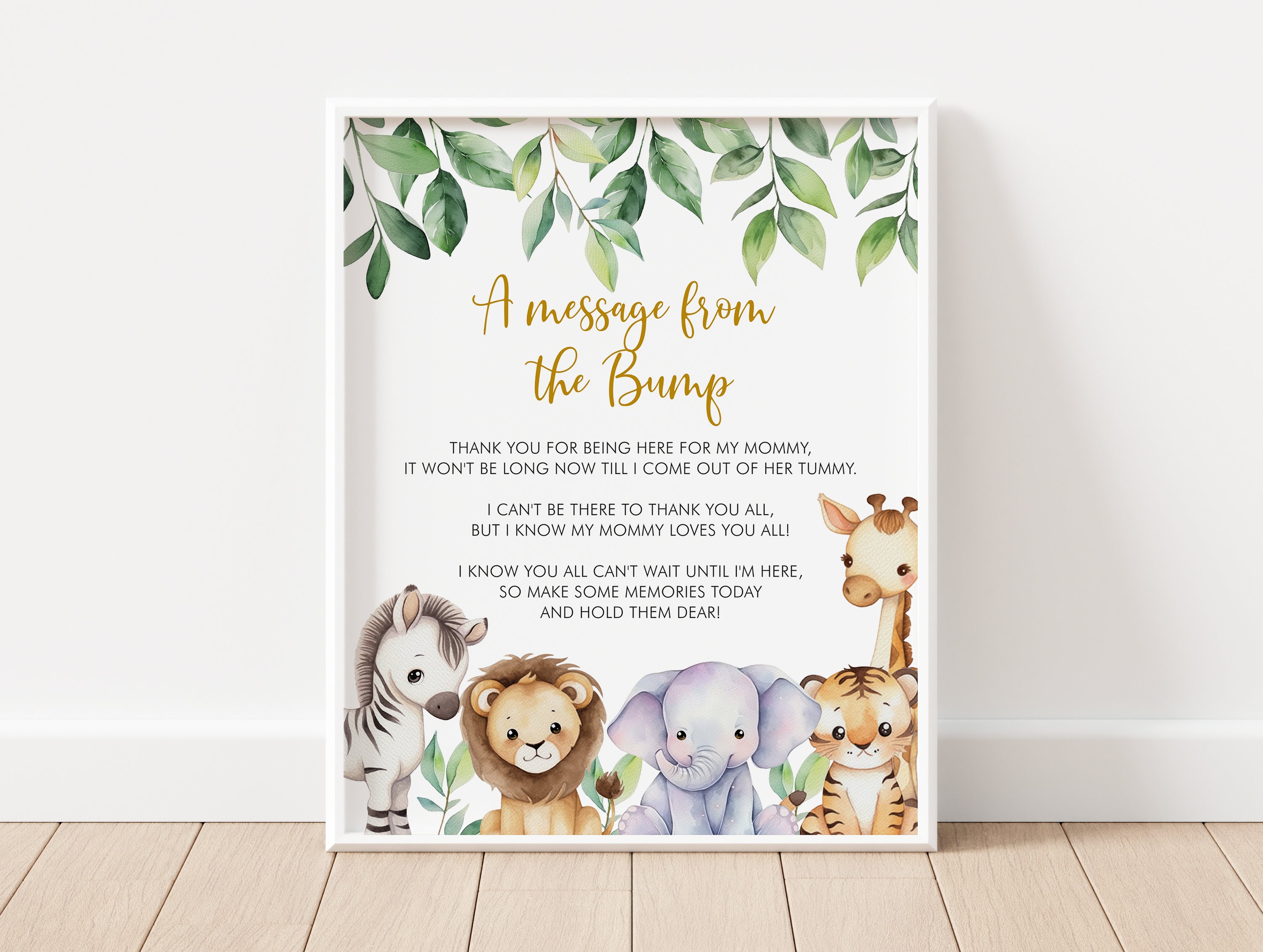 Message From the Bump Sign, Safari Baby Shower, Bump Sign, Jungle ...