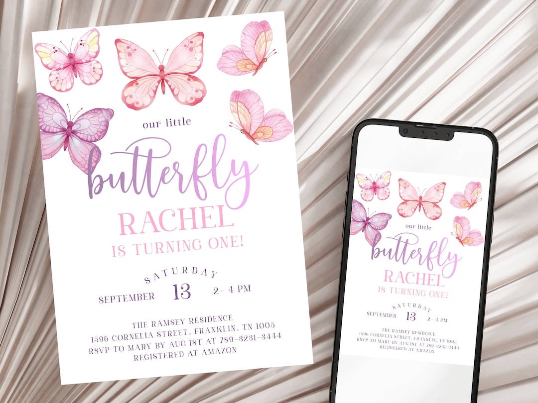 Butterfly Birthday Invitation, 1st Birthday Invite, First Birthday ...