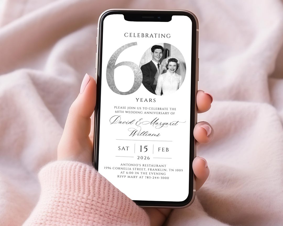 60th Wedding Anniversary Invitation, Diamond Anniversary Photo ...