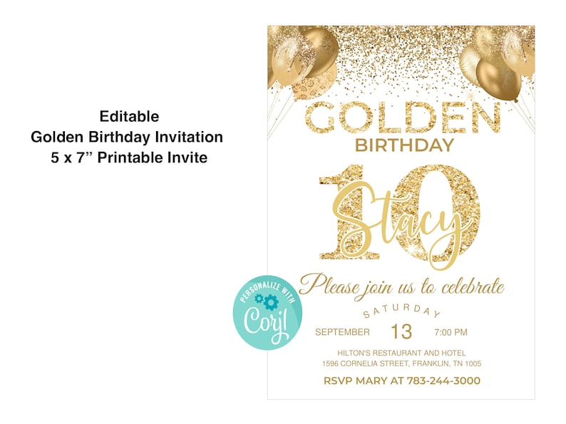 Golden Birthday Invitation Gold Glitter Birthday Invitation Golden ...