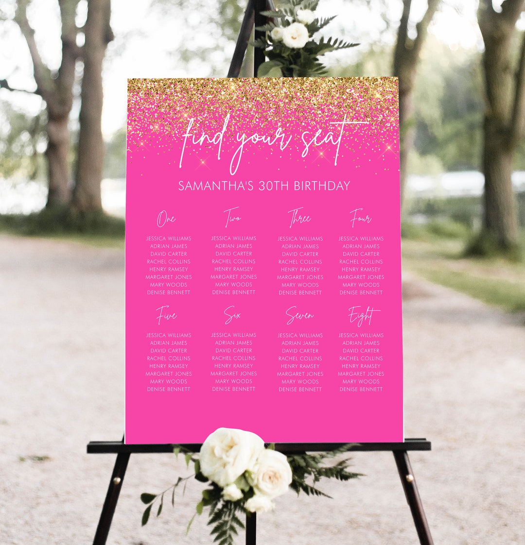 Editable Hot Pink Birthday Seating Chart Template, ladies Dinner Party ...