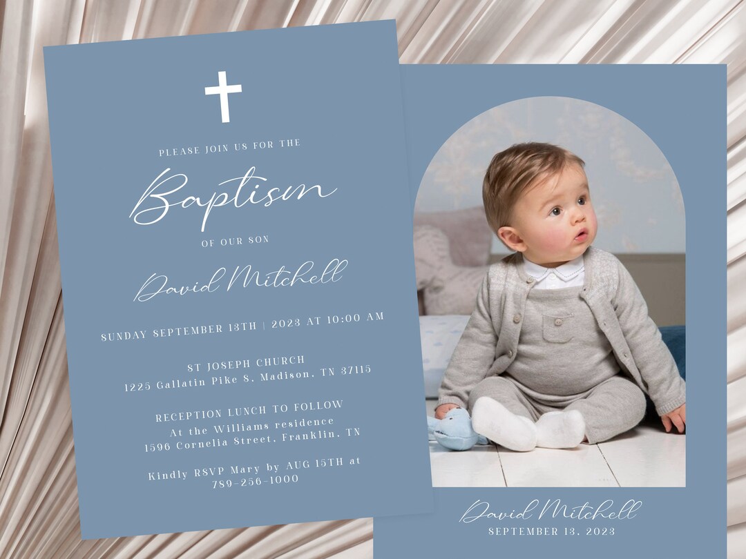 Blue Baptism Invitation Boy, Dusty Blue Baptism Invitation Template ...