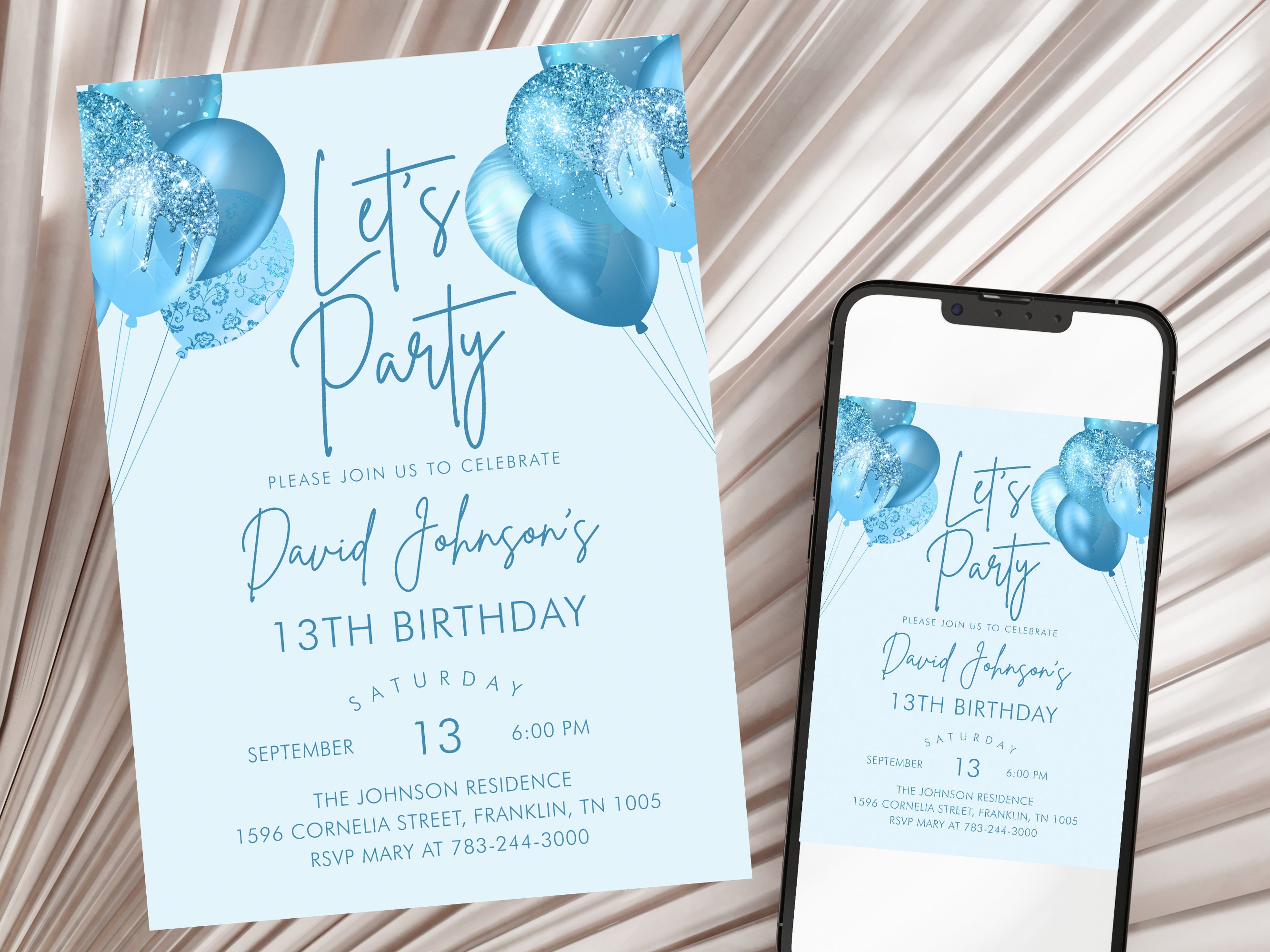 Editable Sky Blue Balloons Birthday Party Invitation, Party Invitation ...