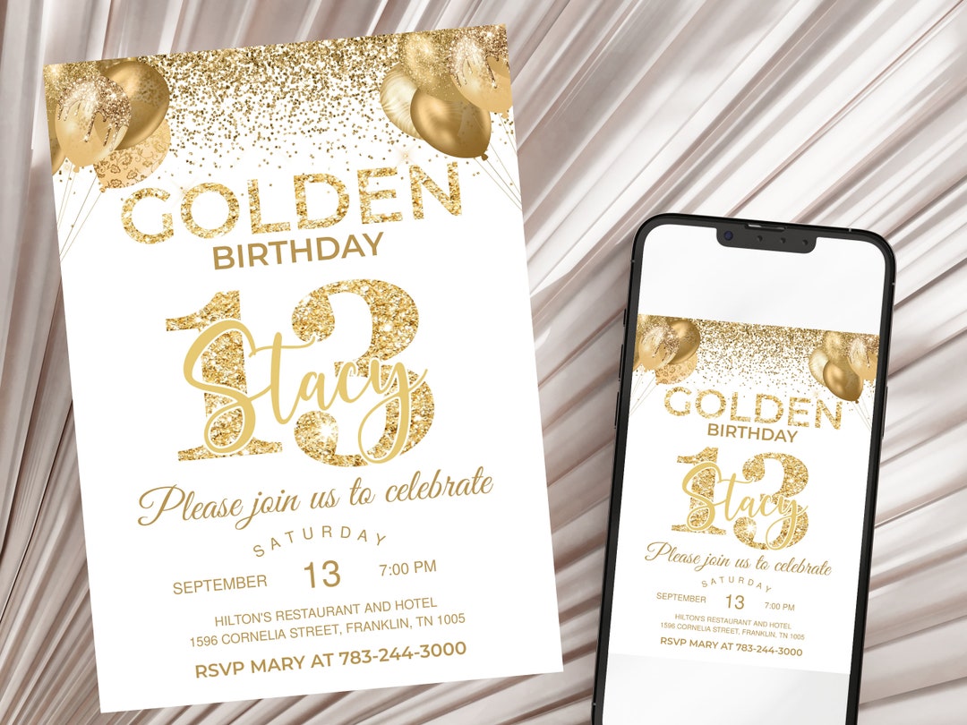 Golden Birthday Invitation Gold Glitter Birthday Invitation Golden ...