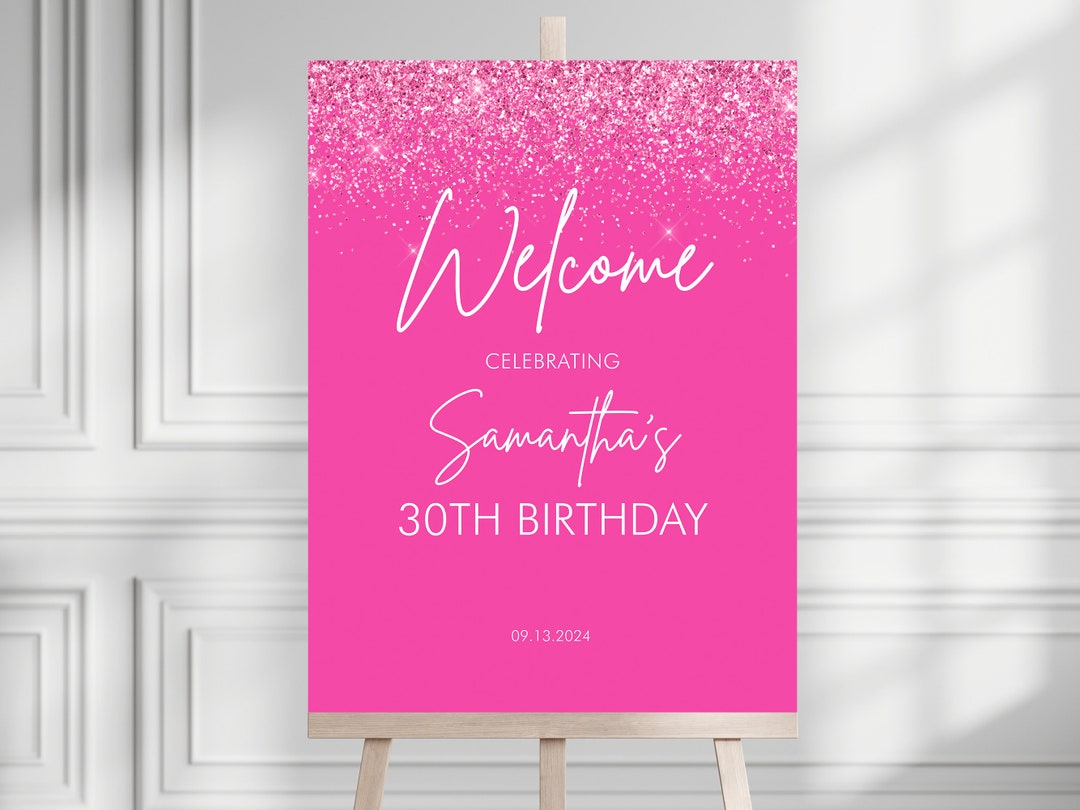 Editable Hot Pink Birthday Welcome Sign Ladies Dinner Party Welcome ...