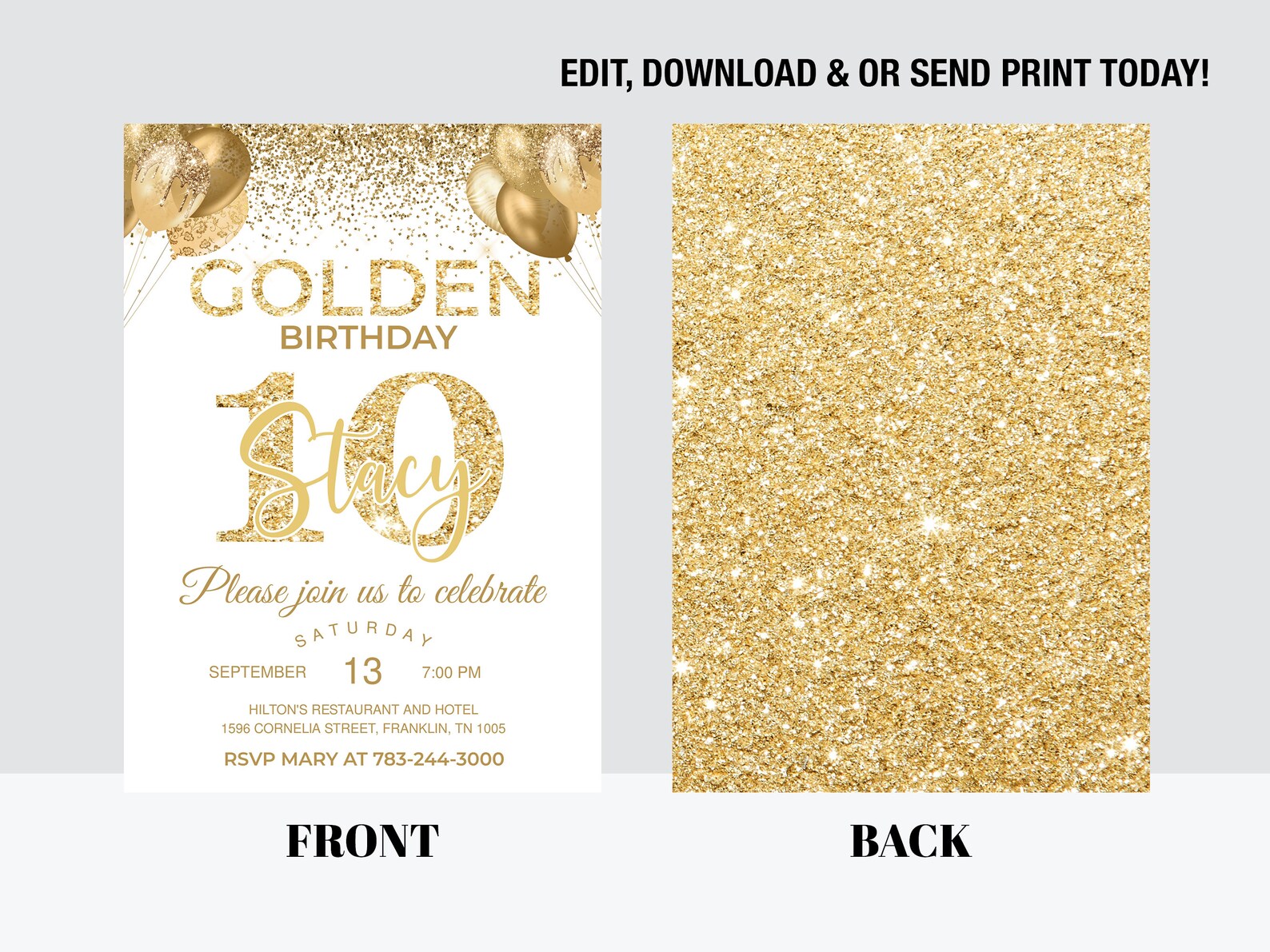 Golden Birthday Invitation Gold Glitter Birthday Invitation Golden ...