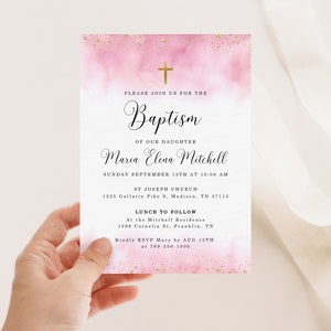 Pink Baptism Invitation INSTANT DOWNLOAD Editable, Printable, Baptism ...