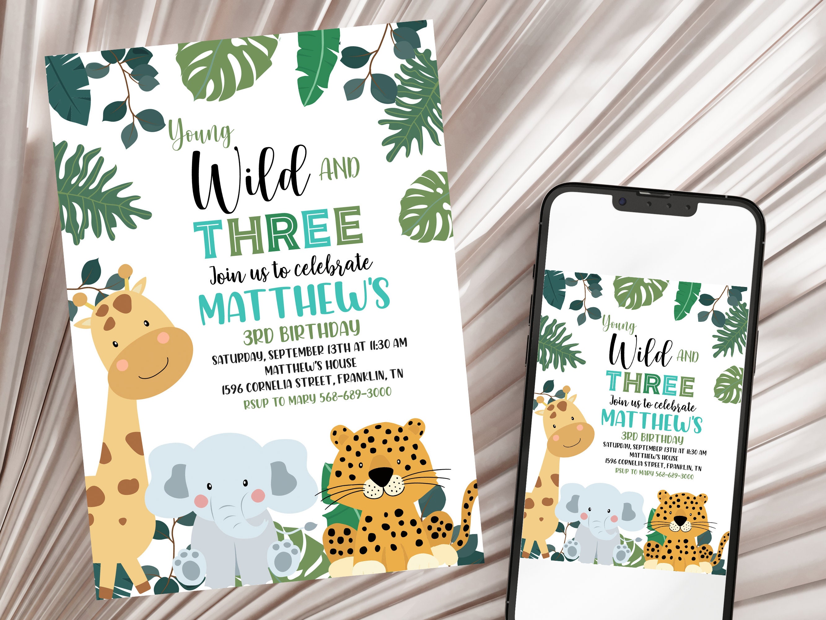 Editable Young Wild and Three Invitation Boy Safari Animals - Etsy