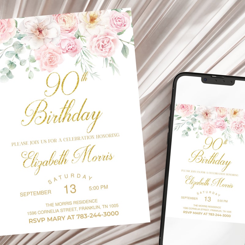 90th Birthday Invitations - Etsy