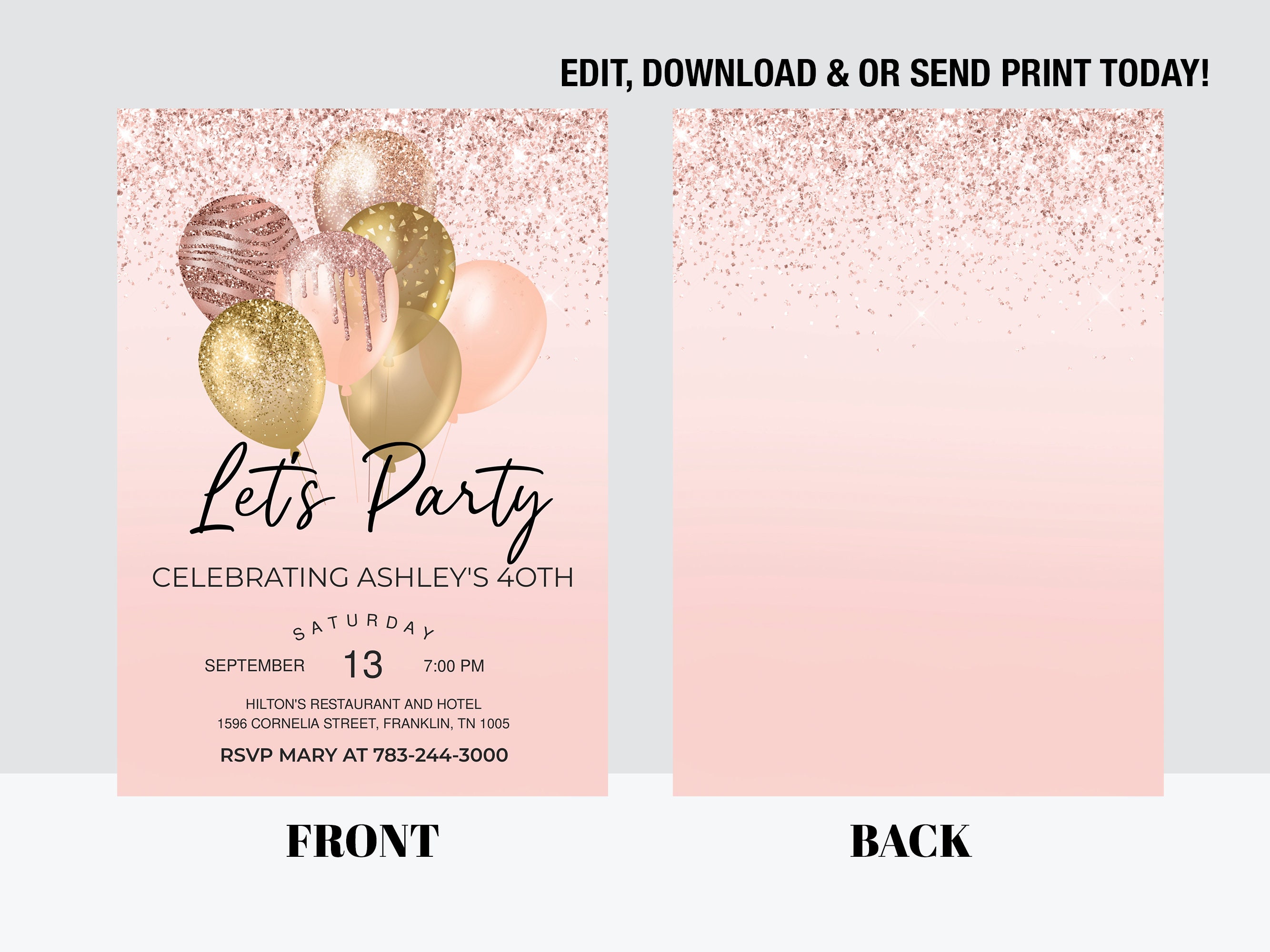 Women's Birthday Invitation 40th Editable Rose Gold Birthday Invitation ...