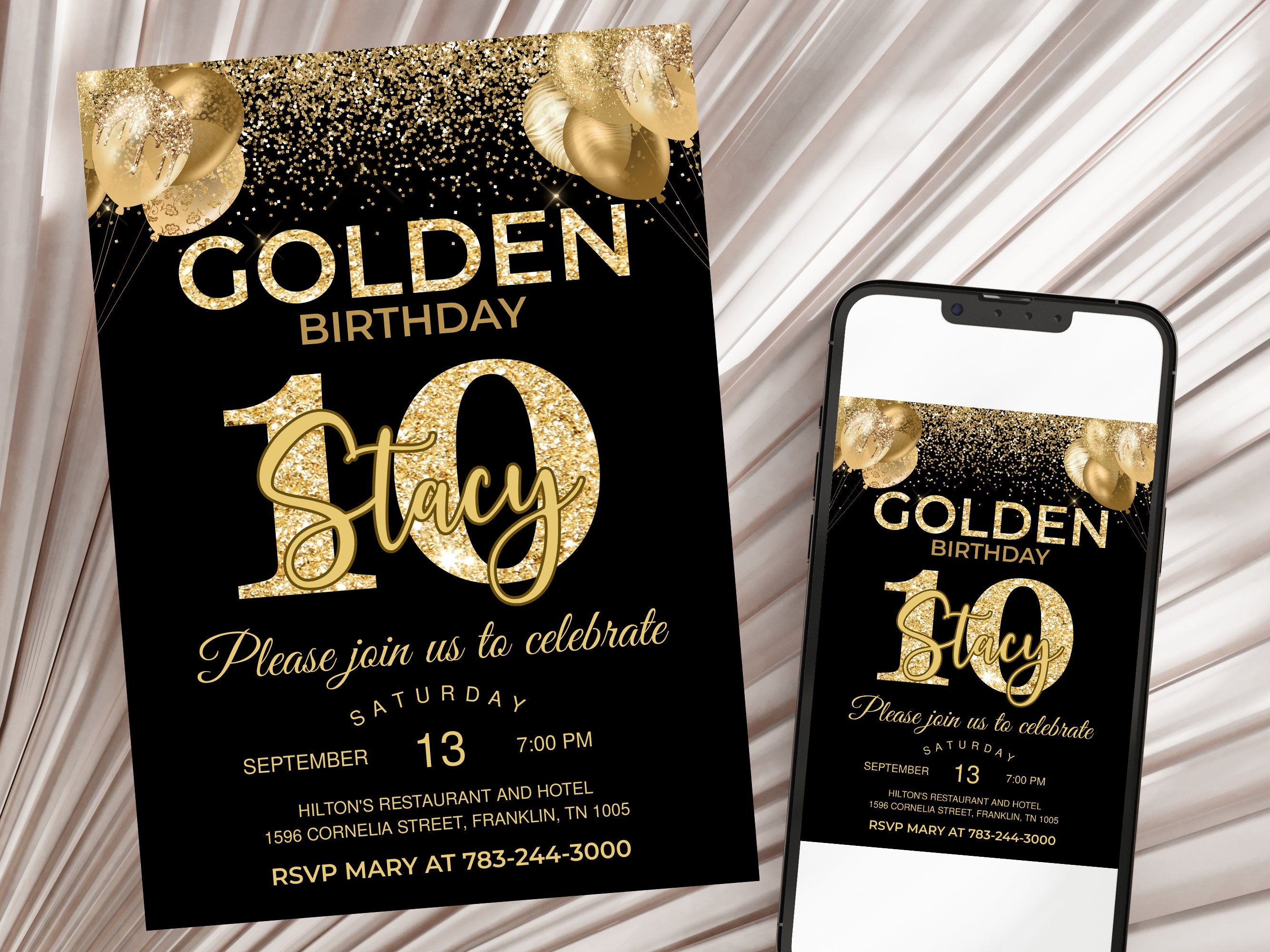 Golden Birthday Invitation Black and Gold Glitter Birthday - Etsy