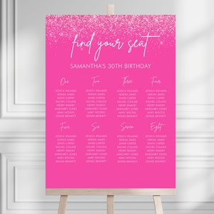 Editable Hot Pink Birthday Seating Chart Template,ladies Dinner Party ...